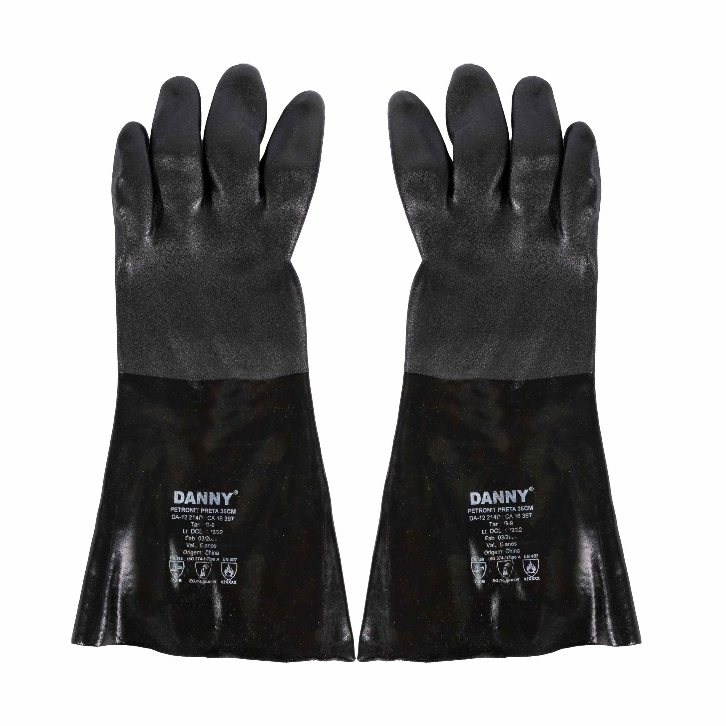 Luva Pvc Forrada Aspera 35cm Danny Petronit Xg/preto