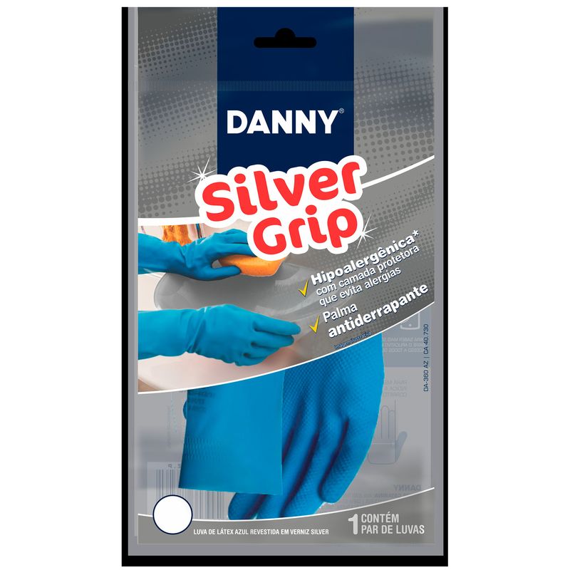 Luva Latex Silver 33cm 0,45mm Danny Silver Grip Xg/azul Royal