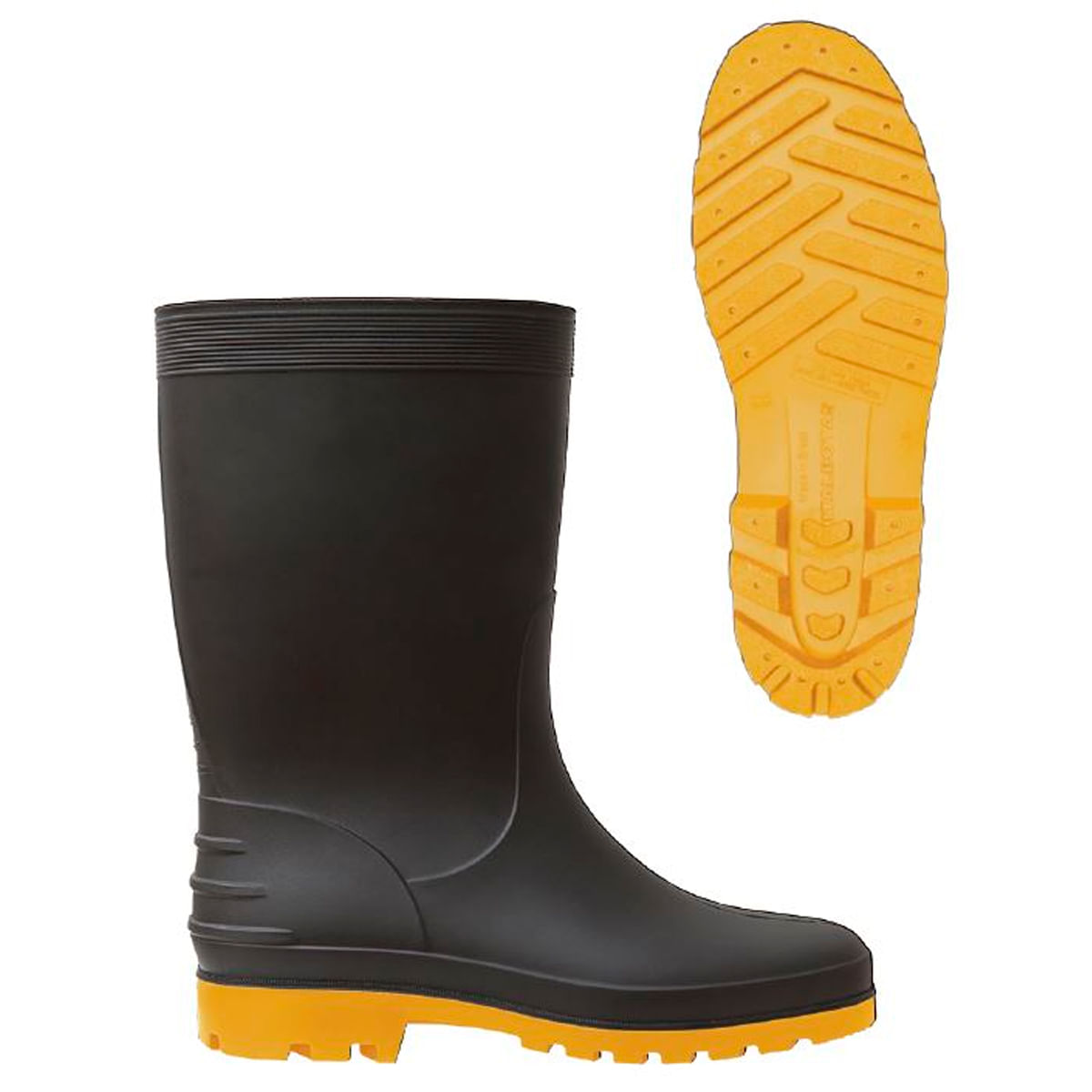 Bota Pvc Media 30cm Sem Forro Solado Amarelo Calfor Max 41/42/preto